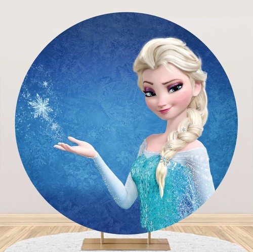 Round Frozen Elsa Princess Backdrop Birthday Photo Background Banner ...