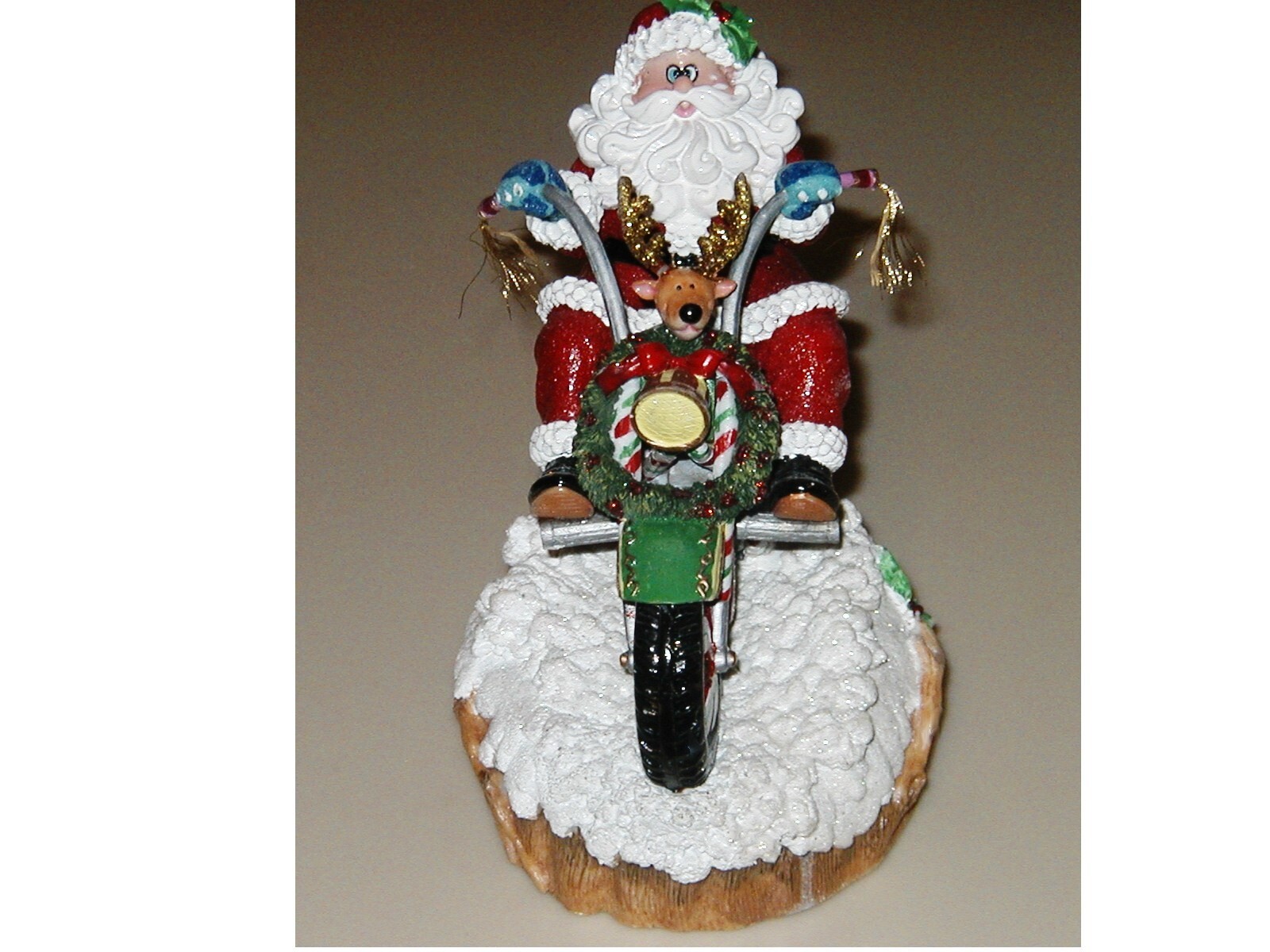 FITZ & FLOYD HARLEY SANTA CLAUS REINDEER MOTORCYCLE CHOPPER MUSICAL ...