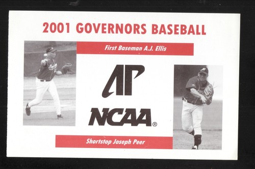 Austin Peay State Governors AJ Ellis 2001 Baseball Pocket Schedule Ohio ...