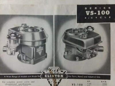 Clinton Engine Gasoline Vertical VS-100 Parts Manual Lawn Mower Garden ...