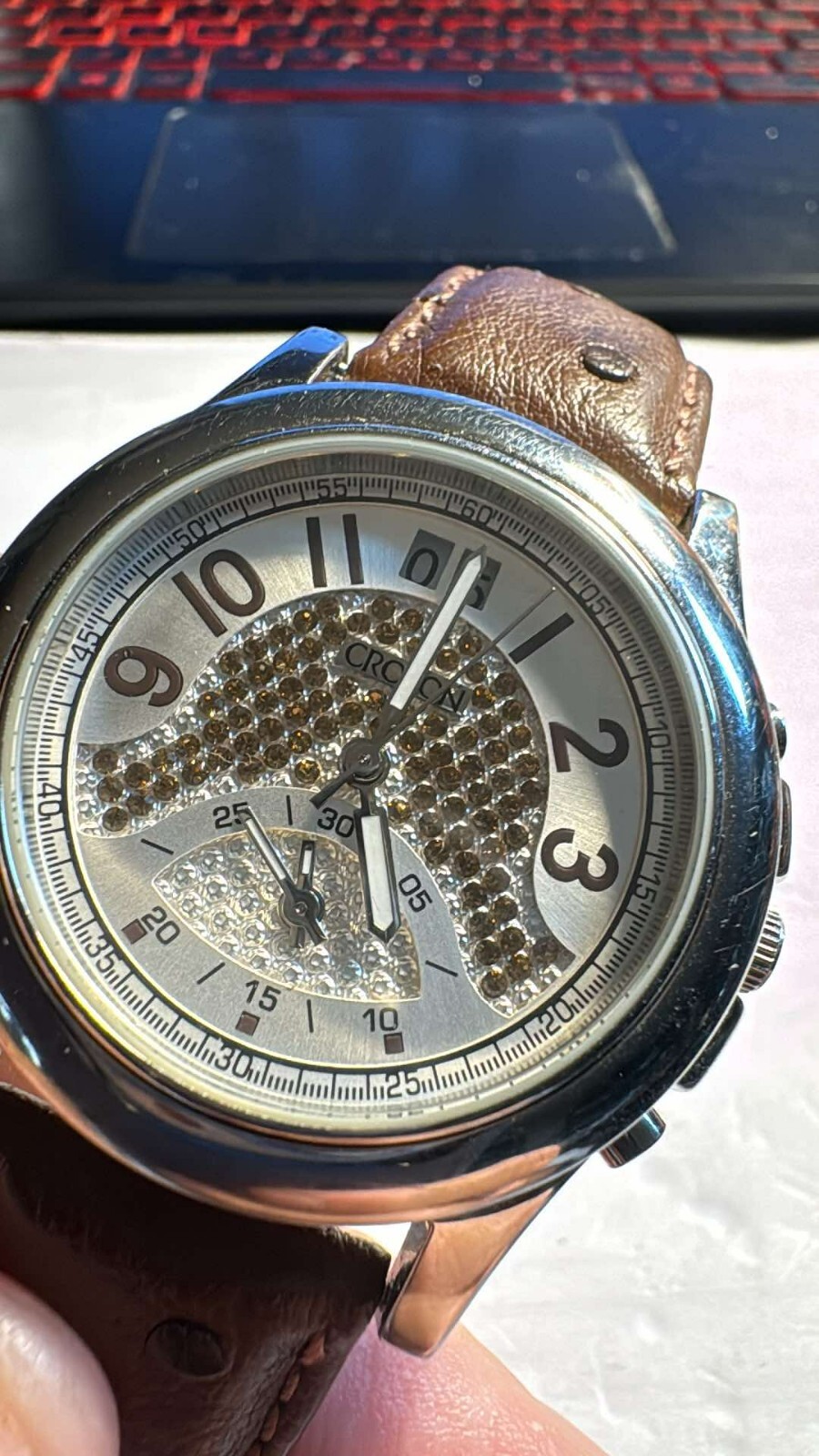 38MM SS Croton Chronograph crystals on dial quartz wa… - Gem