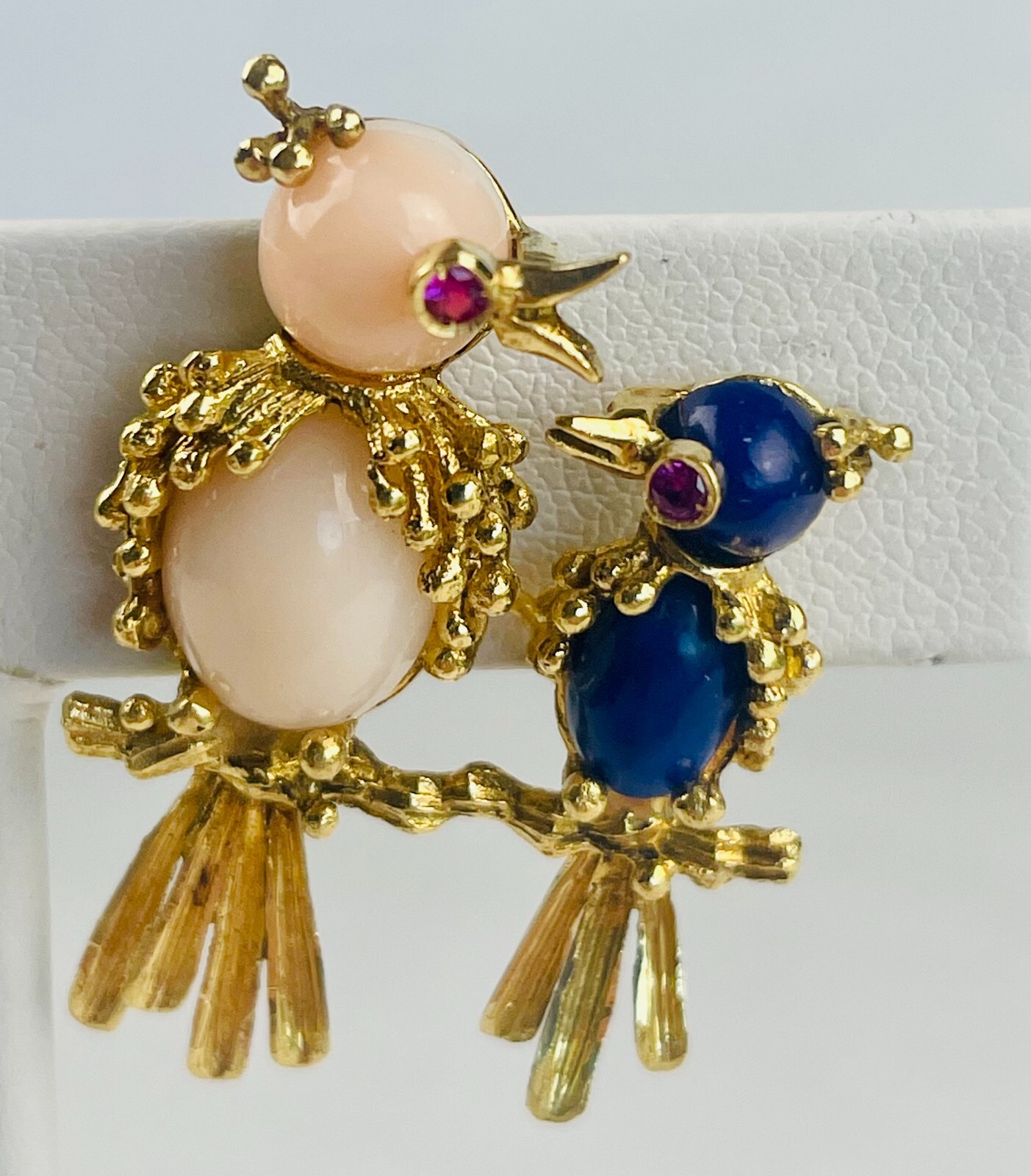 Vintage 18k Lapis, Coral and Red eye stone Bird Brooch SIGNED FC | eBay