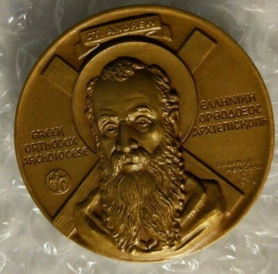 BRONZE GREEK ORTHODOX MEDAL SAINT ANDREW ATHENAGORAS GREAT RELIGIONS BY ...