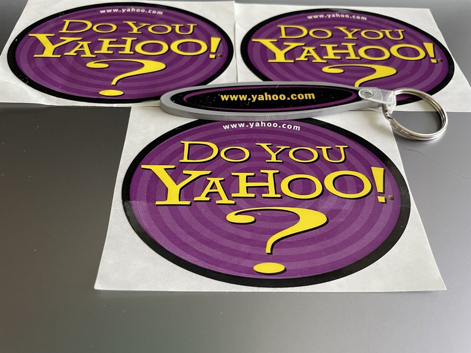 Yahoo Rubber Keychain With 3 Stickers Collectible Yahoo.com Website | eBay
