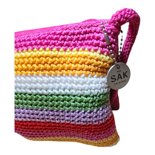 The Sak Original Crochet Handbag Pink Striped Crossbody Purse Boho ...
