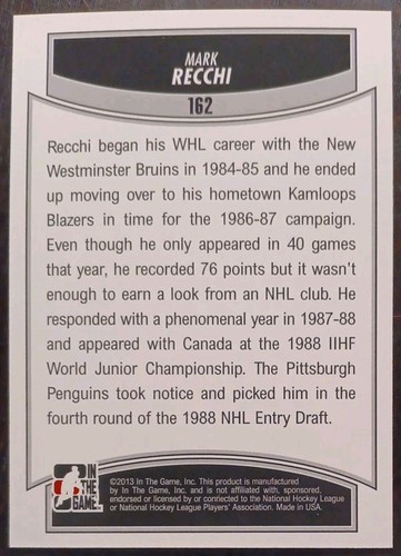 2013 ITG Draft Prospects Mark Recchi Draft Suprises Silver #162 Hockey ...