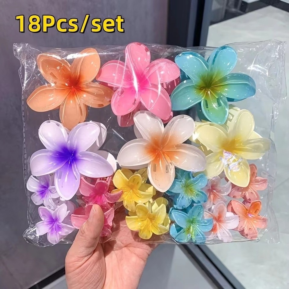 3Pcs/Set Gradient Hawaiian Flower Hair Clip Ponytail Clip Summer | eBay ...