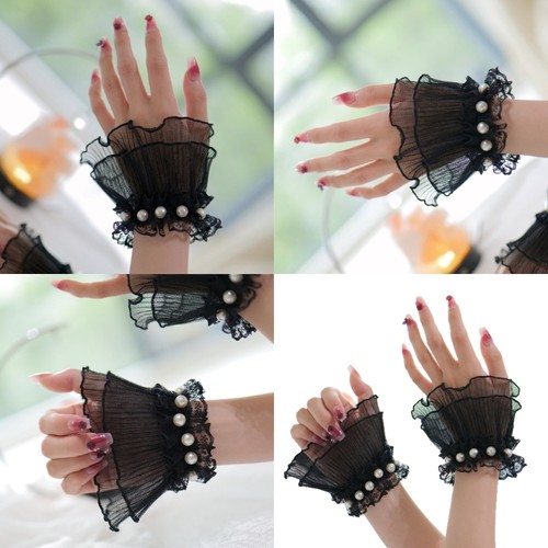 Ruffle Lace Hand Sleeves Wrist Cuffs Decorative Sleeves Women Fashion ...