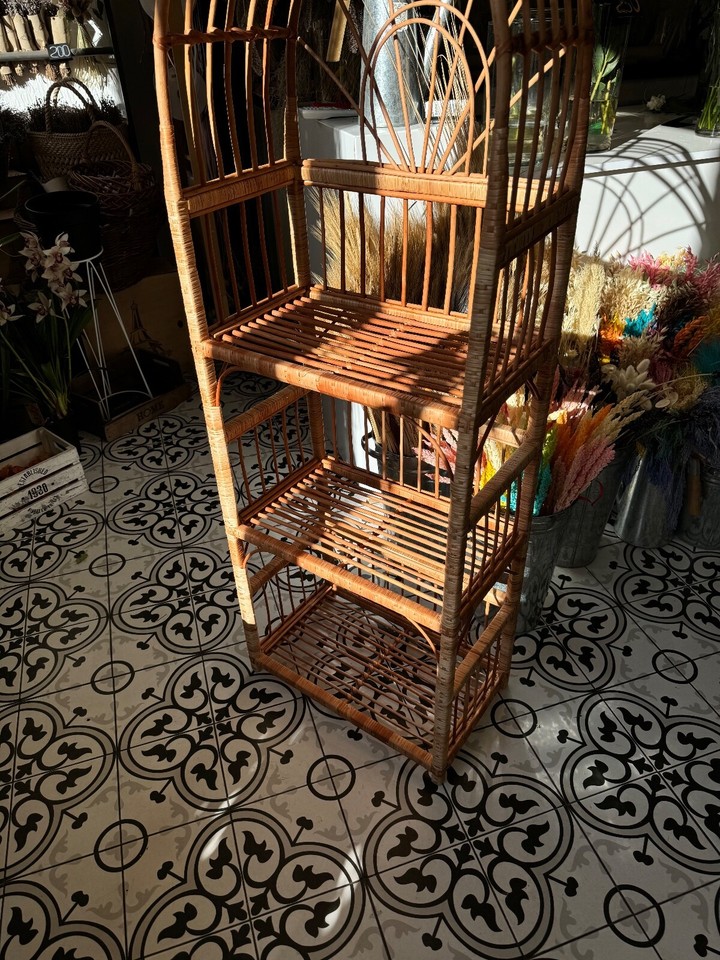rattan arched shelf wicker bookcase boho bookshelf handmade vintage ...
