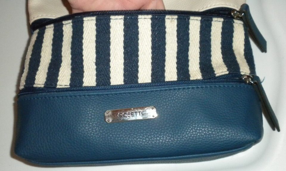Rosetti Handbag Purse Navy Blue and Cream Off White Stripe Vegan Cross ...