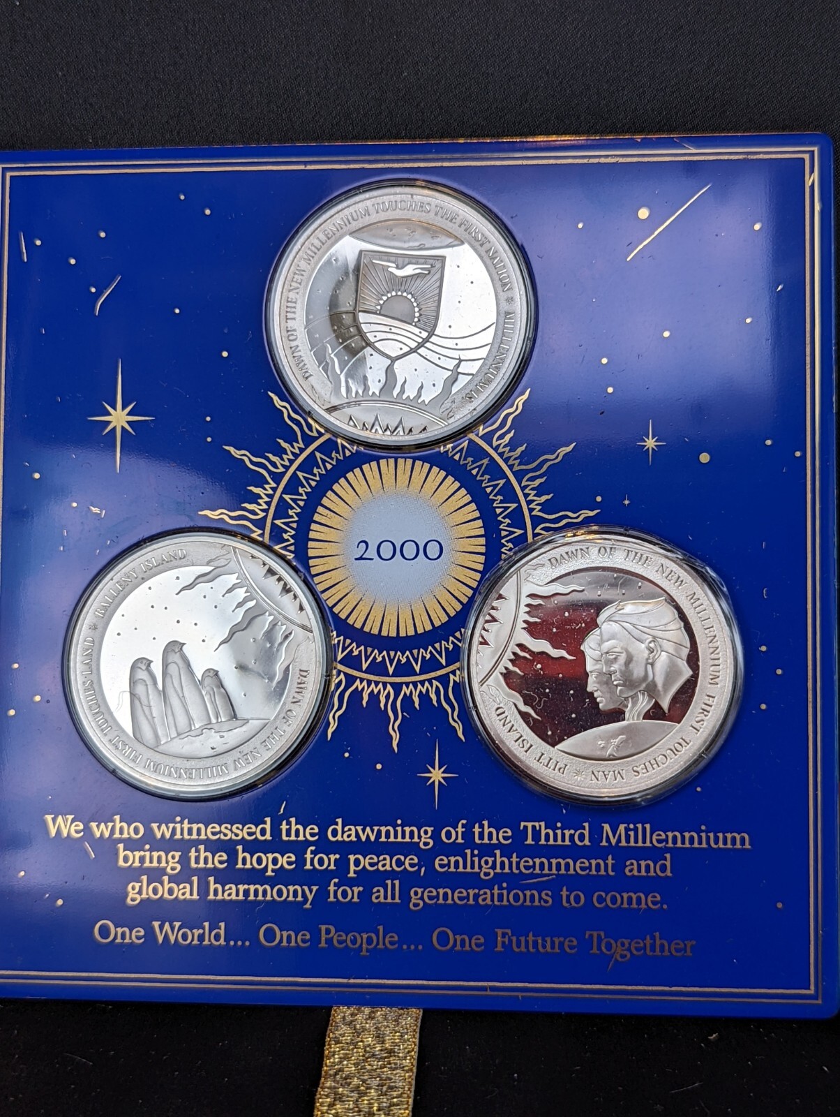 The dawn of the millenium eye witness commemorative set of three silver ...