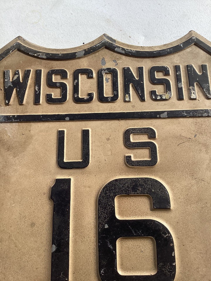VTG US Route Shield Sign Wisconsin US Highway 16 Sign Embossed Double ...