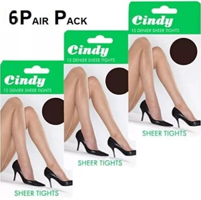 6 Pairs Ladies Cindy sheer Tights 15 Denier Womens Reinforce Toe ...