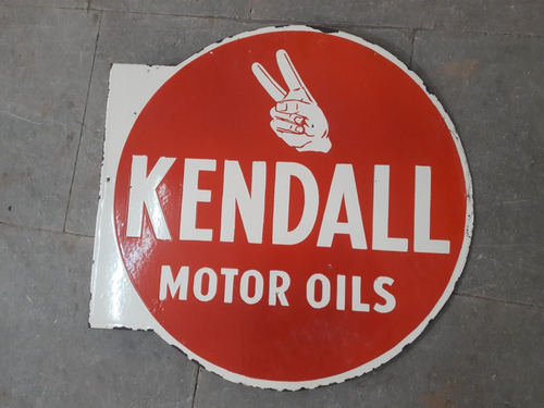 PORCELAIN KENDALL ENAMEL SIGN 18X18 INCHES DOUBLE SIDED WITH FLANGE | eBay