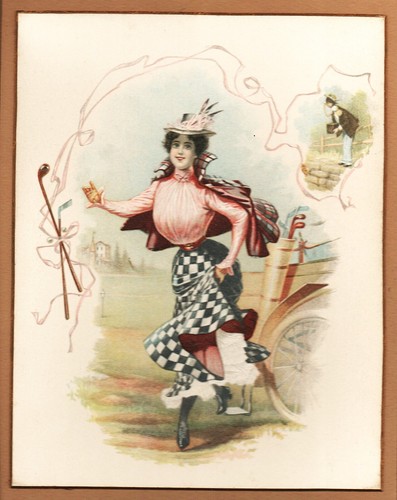 RARE Risque Victorian Lady Golf Taber Prang Art Print Camera Wooden ...