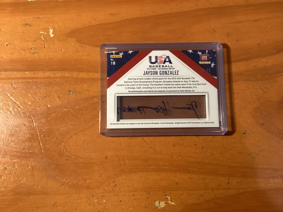 2015 Panini USA Baseball Jayson Gonzalez Autograph Memorabilia RC Card ...