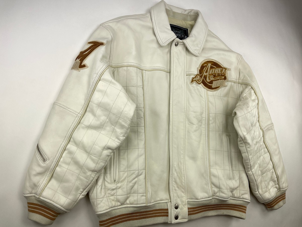 AVIREX leather jacket white vintage varsity coat 90s hip hop AVIREX leather jacket white vintage varsity coat 90s hip hop