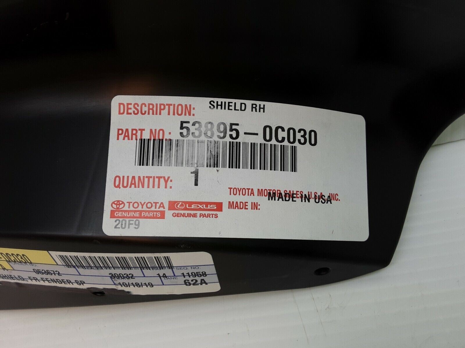 NEW OEM 2014-2020 TOYOTA TUNDRA RIGHT FRONT FENDER SHIELD 53895-0C030 ...