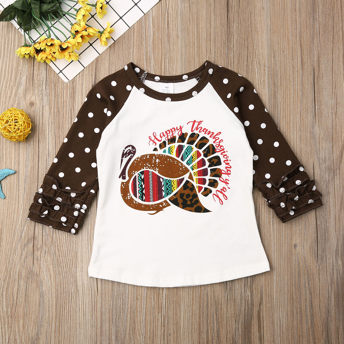 NEW Thanksgiving Turkey Girls Ruffle 3/4 Sleeve Shirt 2T 3T 4T 5T | eBay