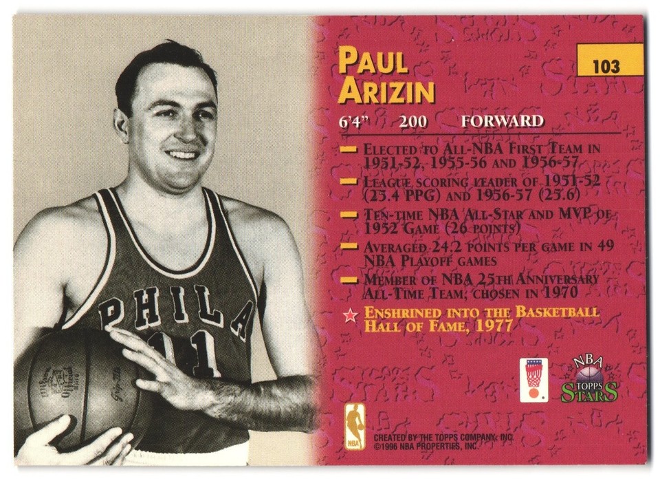 Paul Arizin 1996 Topps NBA Top Stars Card #103 | eBay