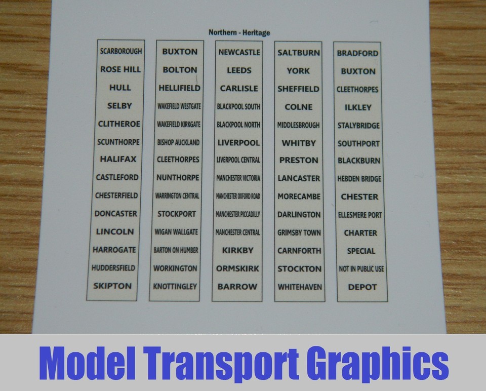 Northern Heritage DMU Destination Blind Decals Class 101-126 for OO ...