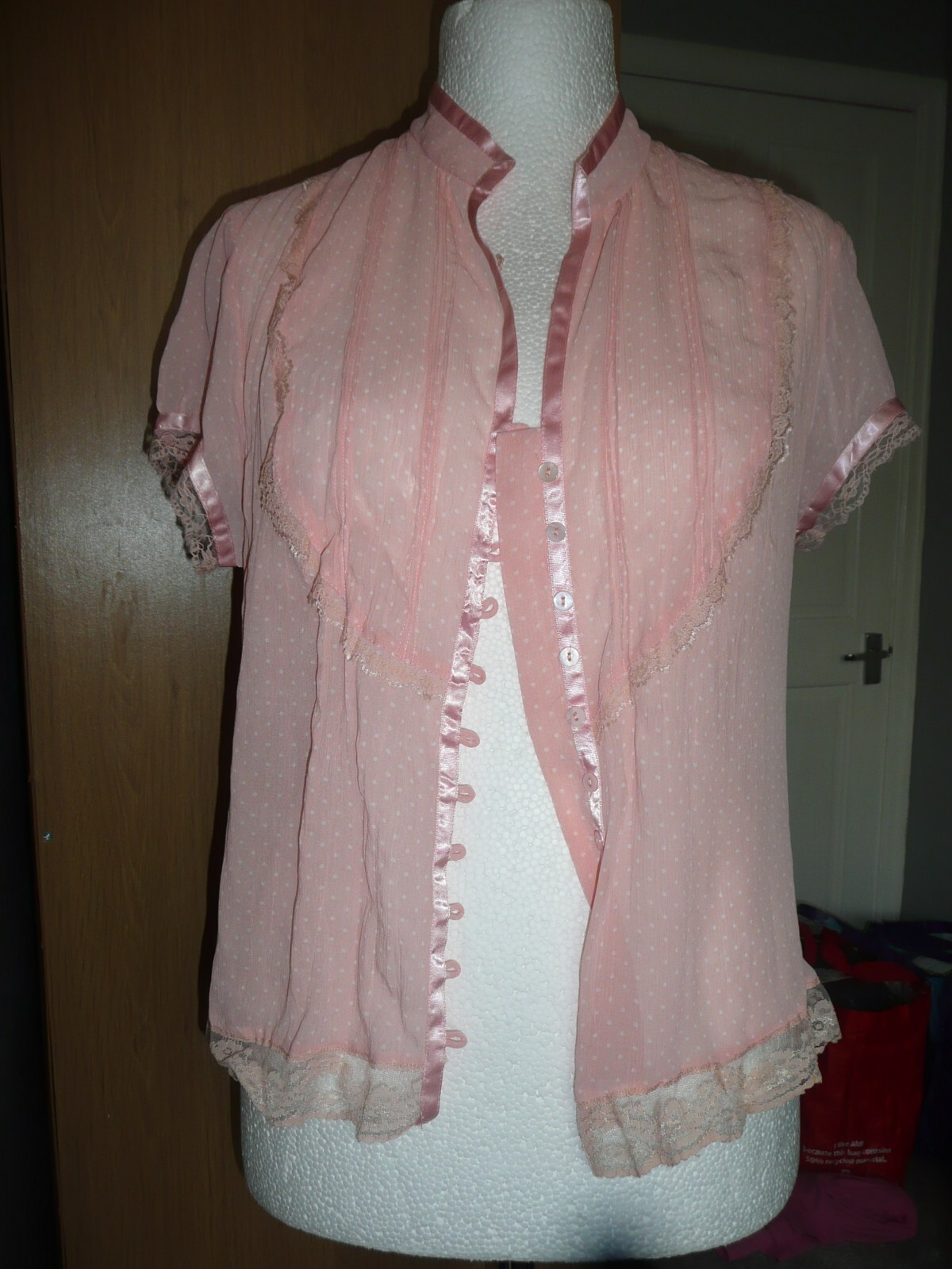 NEW LOOK SHEER SPOTTED BUTTON FRONT BLOUSE SIZE 16 | eBay