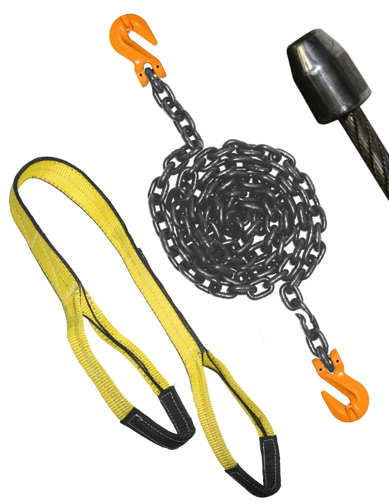 Swaged 5/8 x 100' ft Logging Cable w/ 3/8" x 20' ft Chain Sling 4 x 20 ...