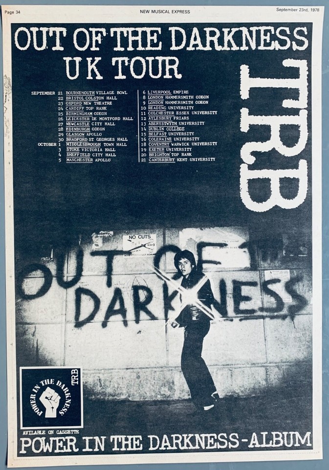 TOM ROBINSON BAND 1978 original POSTER ADVERT POWER IN THE DARKNESS ...