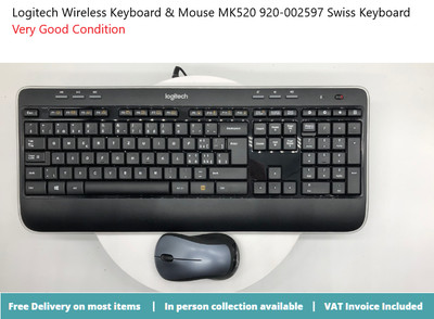 Logitech Wireless Keyboard & Mouse MK520 SWISS / SWITZERLAND Layout 920 ...