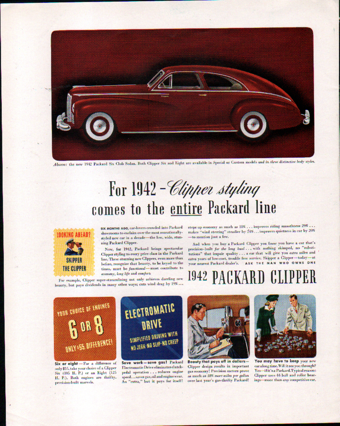1942 PACKARD SIX CLUB SEDAN AD- CLIPPER SIX & EIGHT | eBay