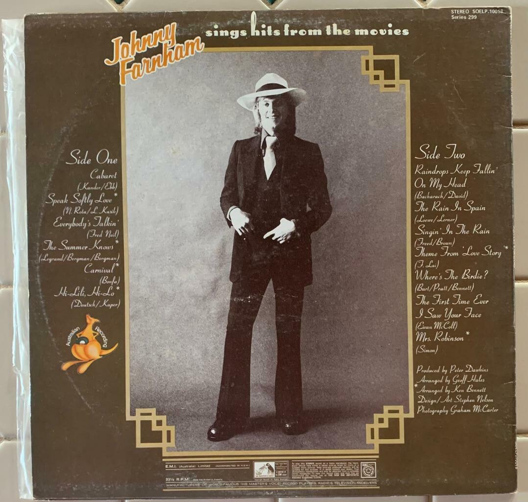 Johnny Farnham - Sings hits from the movies LP 12" Vinyl Record 1974 ...