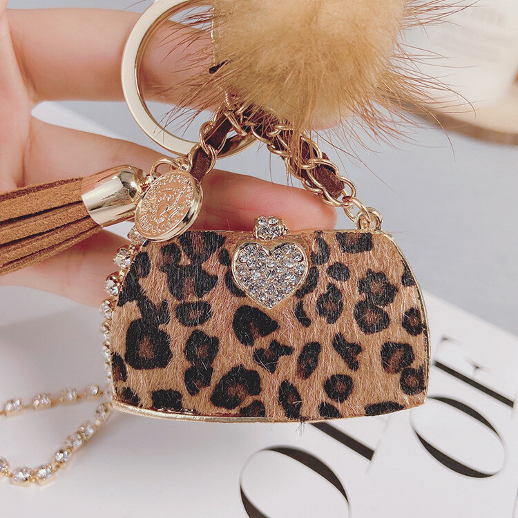 Plush Bag Shaped Keychain With Leopard Print Unique And Fashionable Key ...