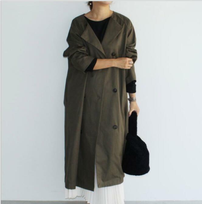 Womens 2021 Chic Round Neck Double Breast Loose Trench Coat Womens 2021 Chic Round Neck Double Breast Loose Trench Coat