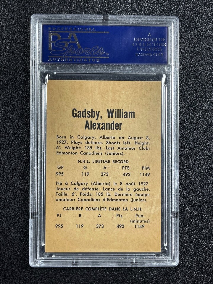 BILL GADSBY PSA 10 1962 PARKHURST HOCKEY #25 GEM MINT RED WINGS POP 5 ...