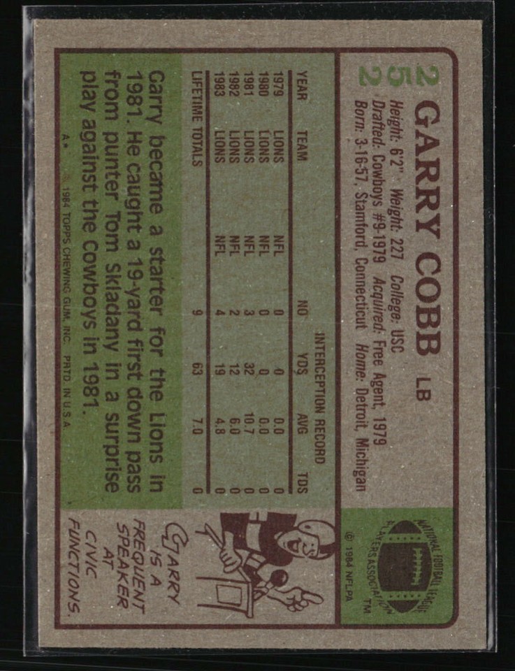 Garry Cobb 1984 Topps #252 Football Card | eBay