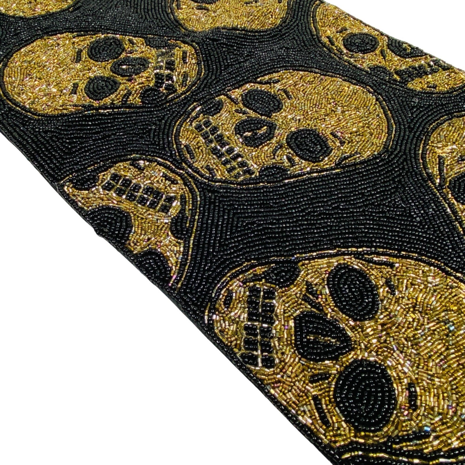 Tahari Halloween Gold Sugar Skulls Black Beaded 36in Table Runner ...