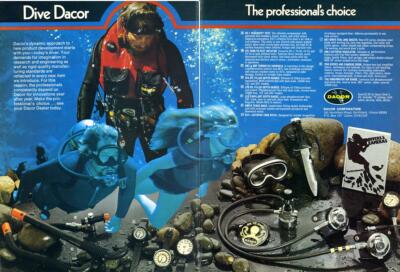 1975 Dacor PRINT AD Scuba Diving Diver Vest Tank Watch Light Gauges ...