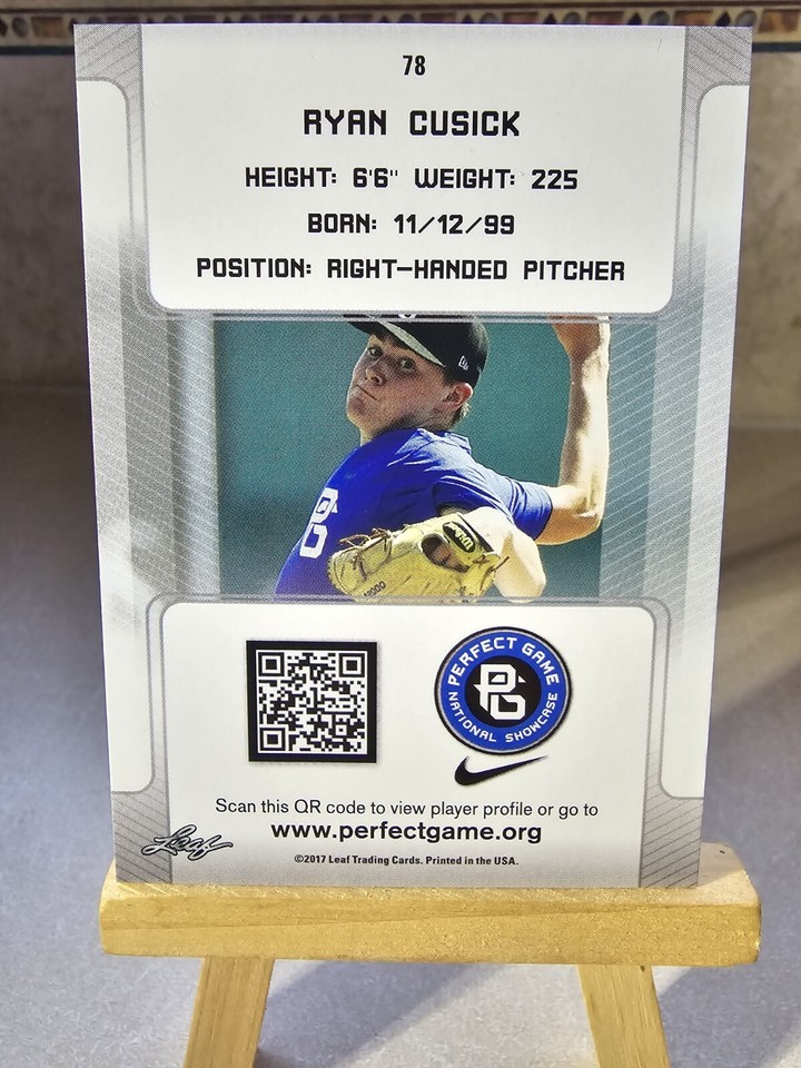 RYAN CUSICK 2017 LEAF "1ST EVER PRINTED" PERFECT GAME ROOKIE CARD #78 ...
