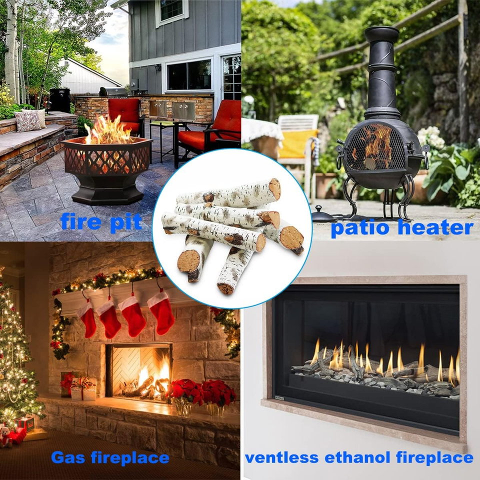 White Birch Log Set for Gas Fireplaces & Fire Pits - 6PCS Ceramic Logs ...