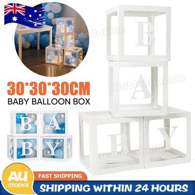 4Pcs LOVE BABY Balloon Box Cube Clear Boxes Birthday Baby Shower Party ...
