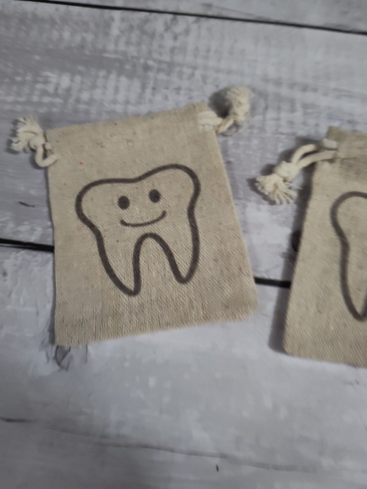 Canvas Tooth Fairy Bags X2 W/ Smiling Tooth And Poem On The Back NWOT ...