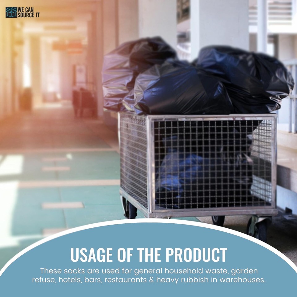 100X Heavy Duty Compactor Sack Bin Bags Black Liners for Disposing ...