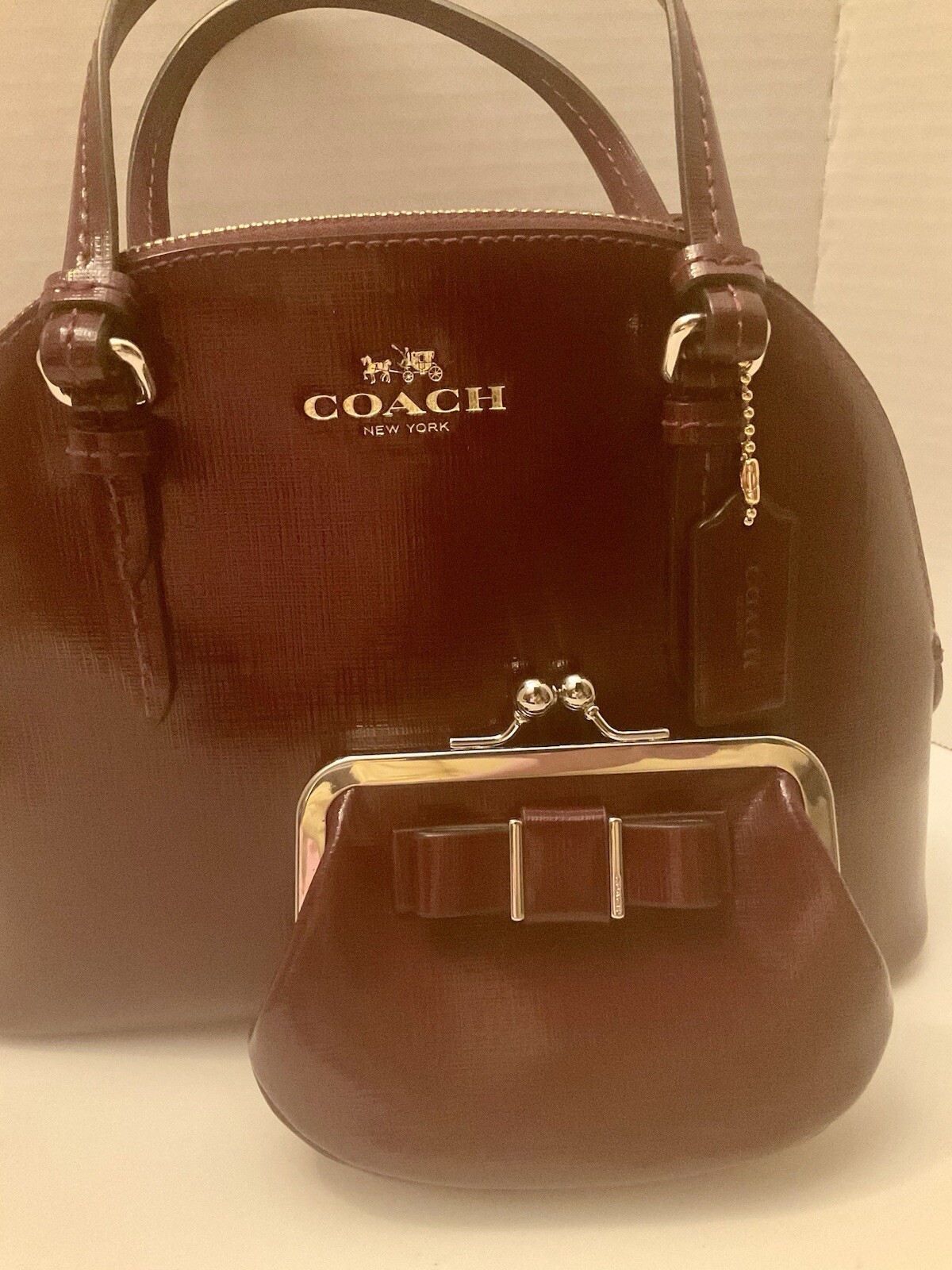 Coach PEYTON Mini Cora Domed Satchel Handbag With Coin Purse - Burgundy ...