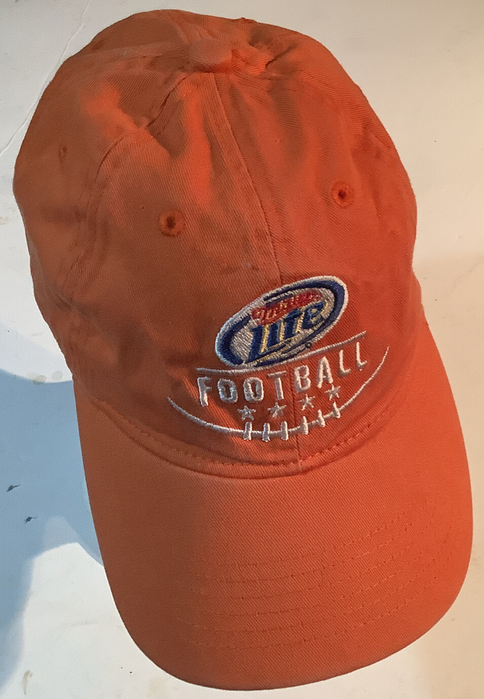 Vintage Miller Lite Football Orange Cap Brewery Ad On… - Gem