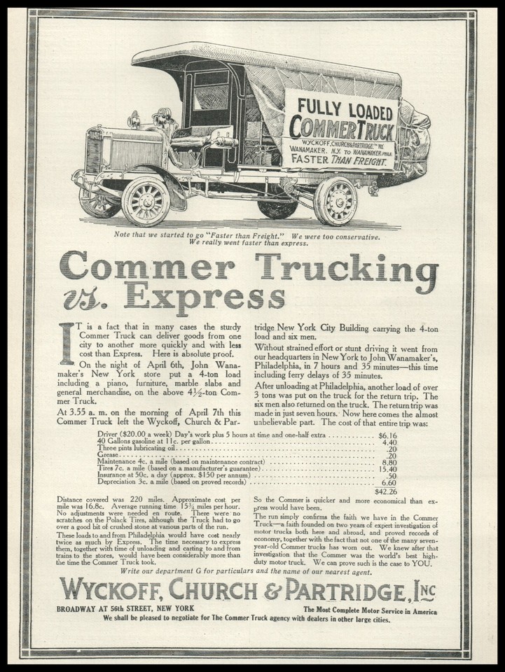 1912 Commer Covered Wagon Truck Express Delivery Hauling Moving Freight ...