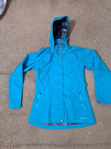 Merrell Rain Jacket Womens Blue Full Zip Opti Shell Waterproof Hooded ...