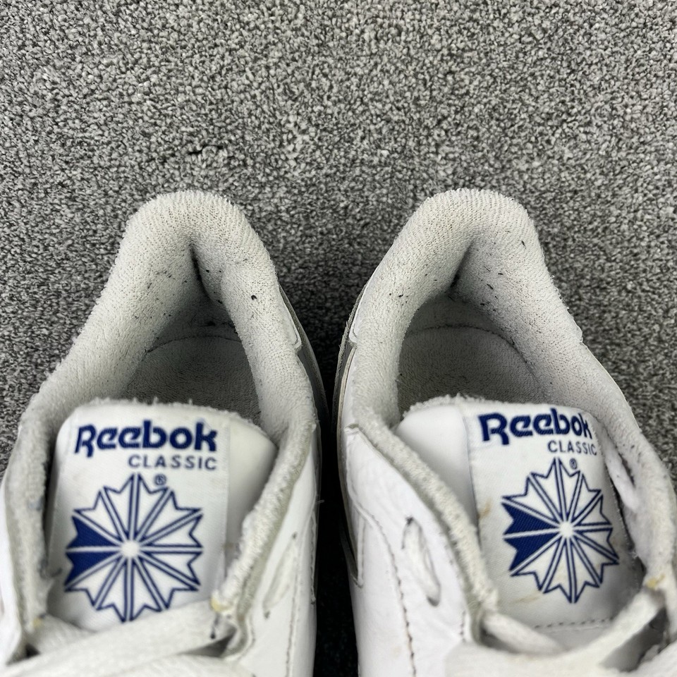 Reebok Classic Leather Trainers UK 7 White Blue Grey Retro 90s Gum Sole ...