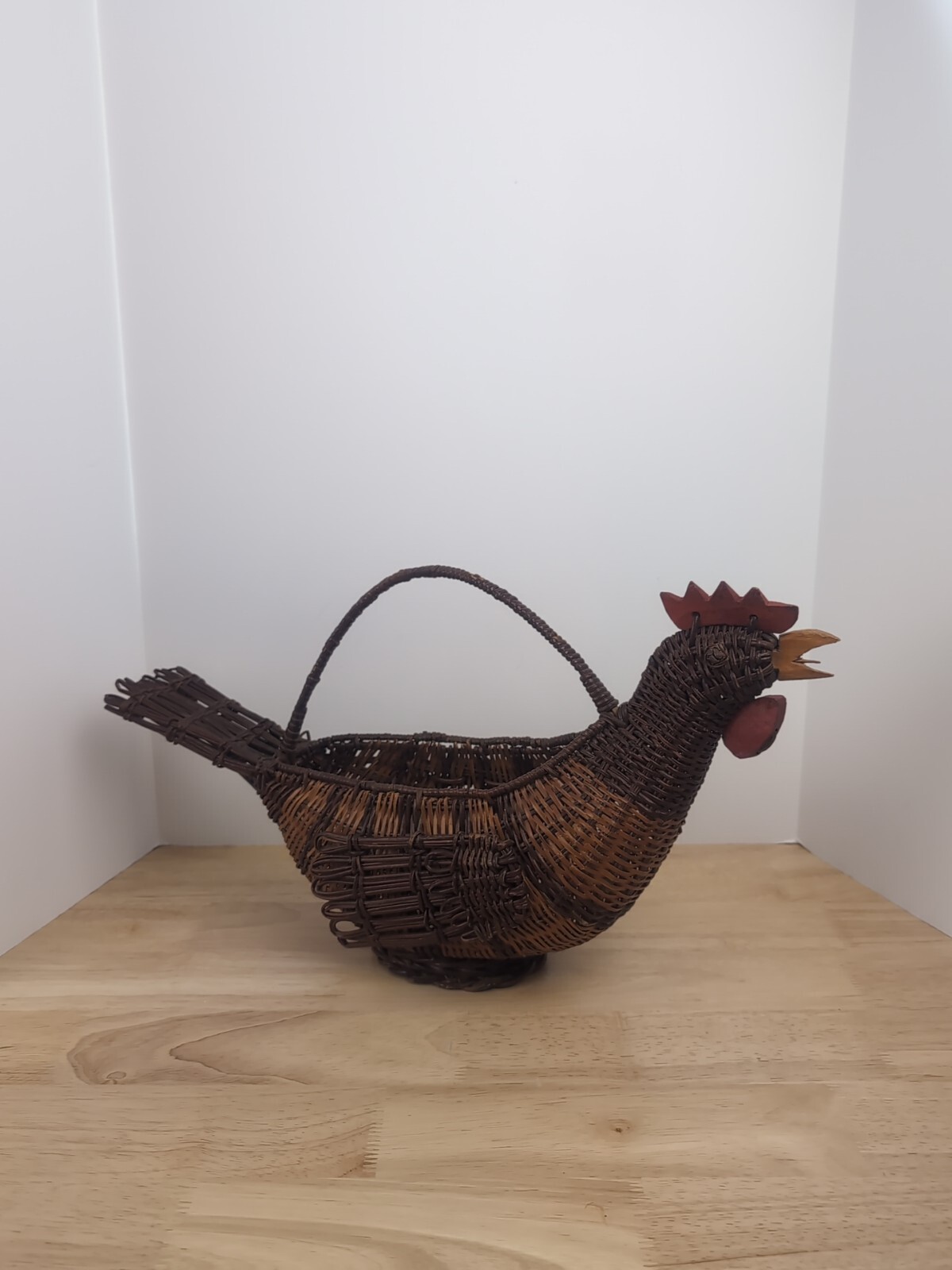 Vintage Unique Woven Wicker Rooster Basket With Tail Farmhouse Decor ...