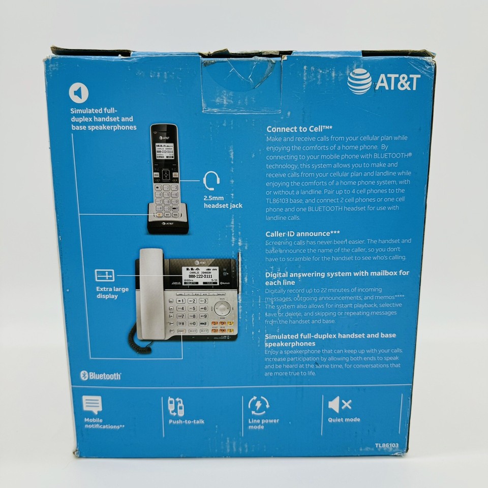 AT&T - TL86103 DECT 6.0 2-Line Expandable Corded/Cordless Phone with ...