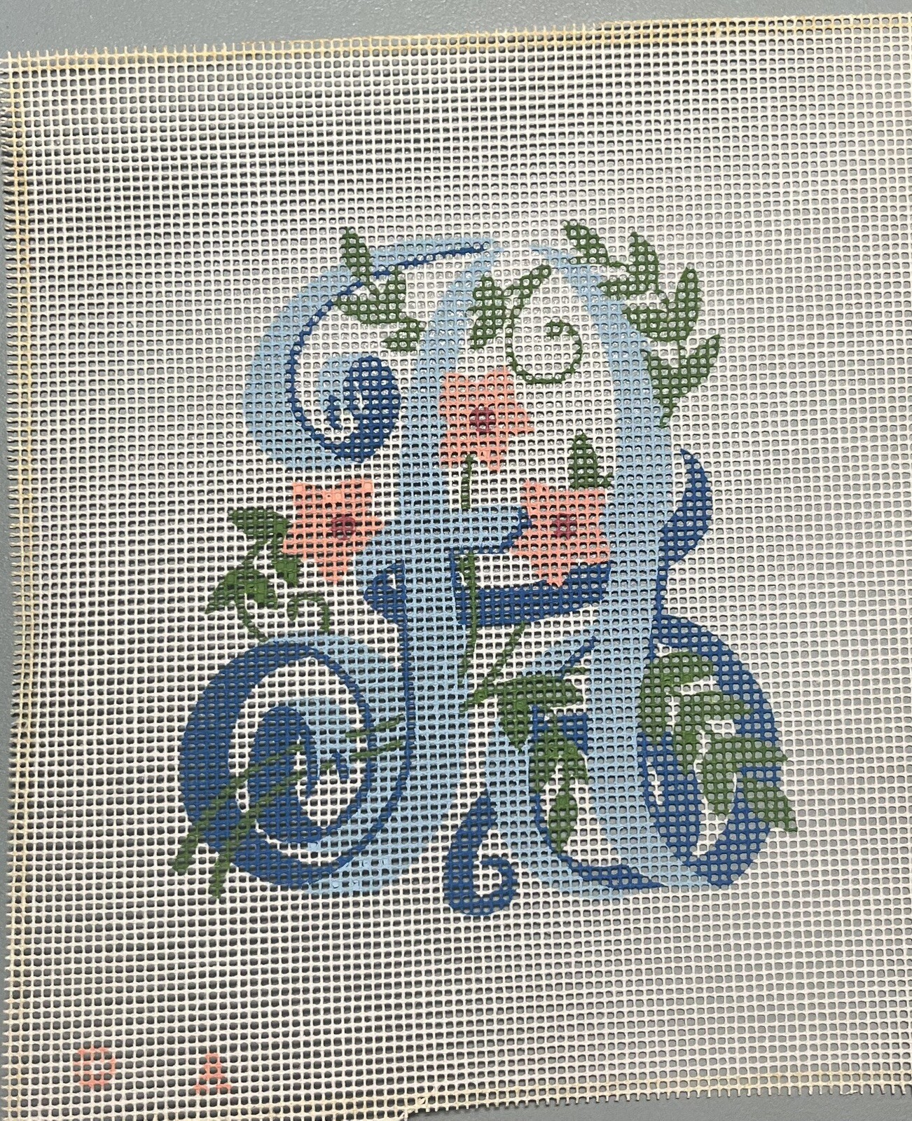 NEW NEEDLEPOINT CANVAS HAND PAINTED LETTER A INITIAL SCROLL FLORAL 12 ...